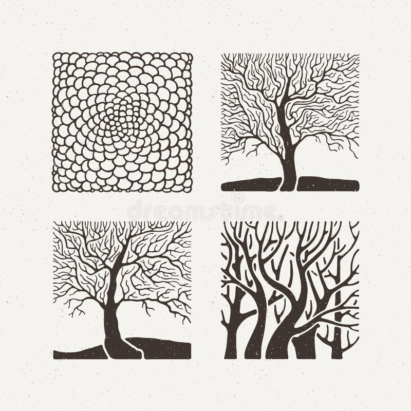 Square Trees Set. Vector Illustration. Pattern Geometric Figure Stock ...