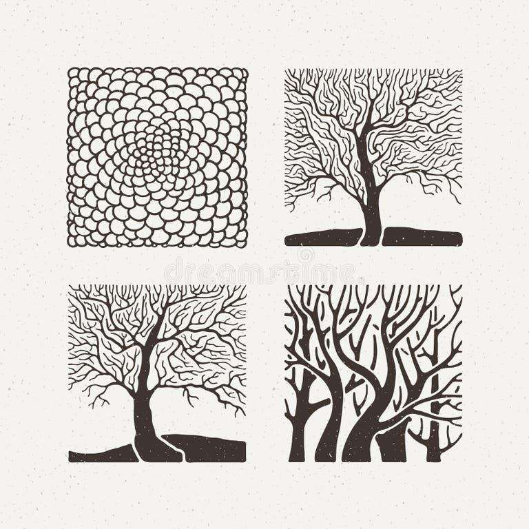 Square Trees Set. Vector Illustration. Pattern Geometric Figure Stock ...