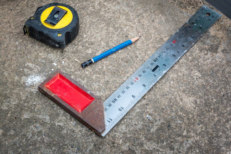 Square Triangle Scale , Pencil and Measuring Tape Stock Image - Image ...