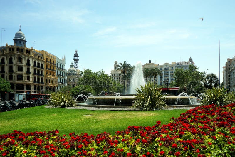 Square in Valencia stock photo. Image of spain, water - 88368160