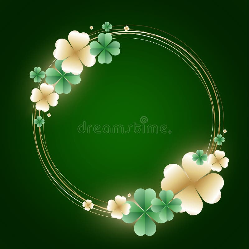 Square Vector Illustration, Round Gold Frame with Clover, Blurred ...