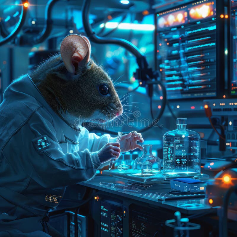 Square View of a Mouse Scientist Pondering Over Genetic Codes ...