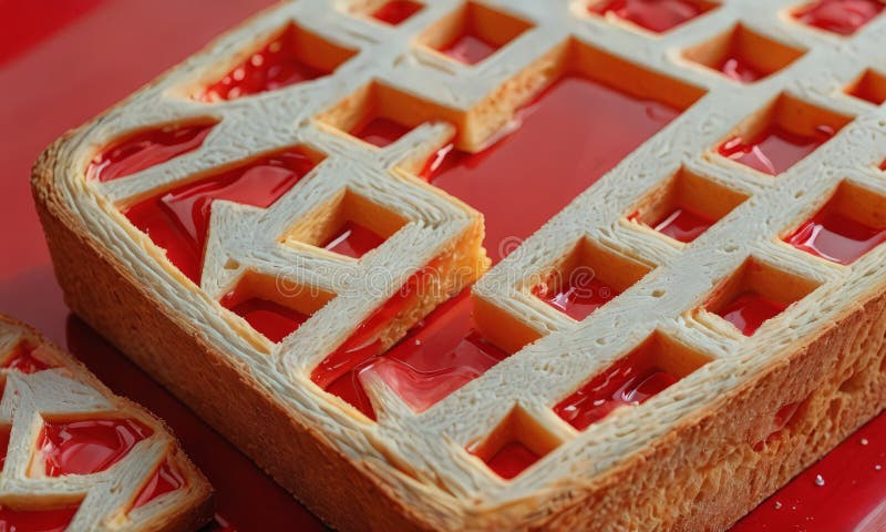 Square Waffle with Red Jelly Filling and White Waffle Pattern is ...