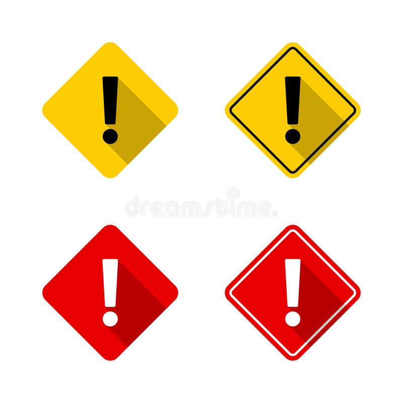 Square Warning Sign, Caution Icon Set with Long Shadow Stock ...