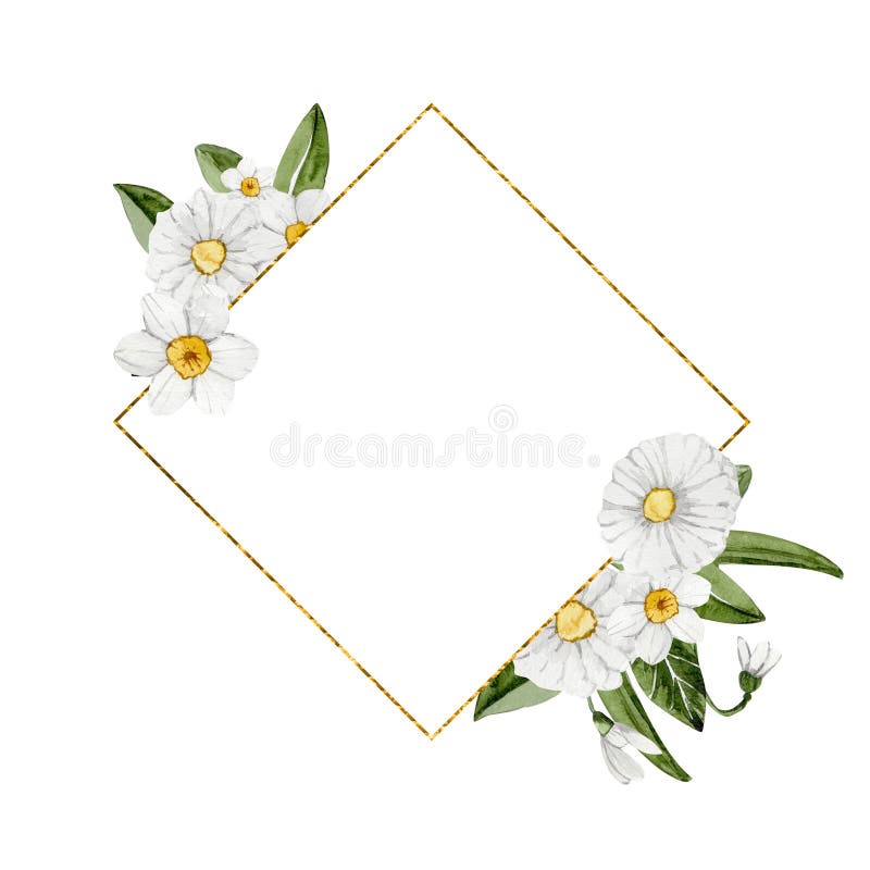 Square Watercolor Frame with Spring Flowers, Place for Text Stock ...
