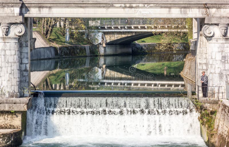 Square Waterfall Under a Bridge Stock Image - Image of eslovenia, water ...