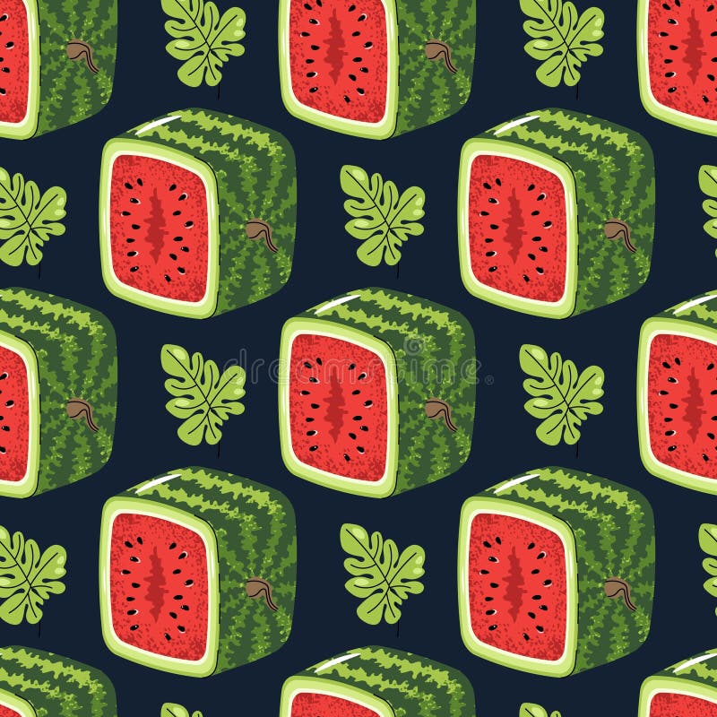 Square Watermelon Half Seamless Pattern. Flat Vector Geometric Fruit ...