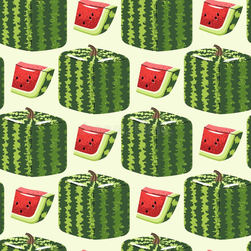 Square Watermelon Seamless Pattern. Flat Design Geometric Fruit Repeat Stock Illustration ...