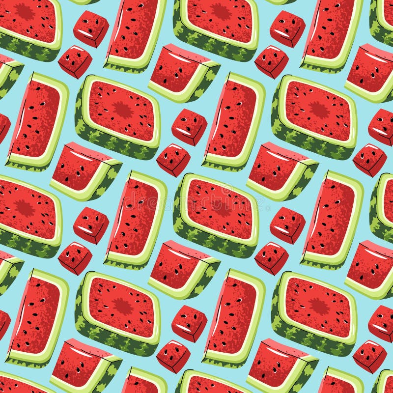 Square Watermelon Slice Seamless Pattern. Flat Design Cut Fruit Repeat ...