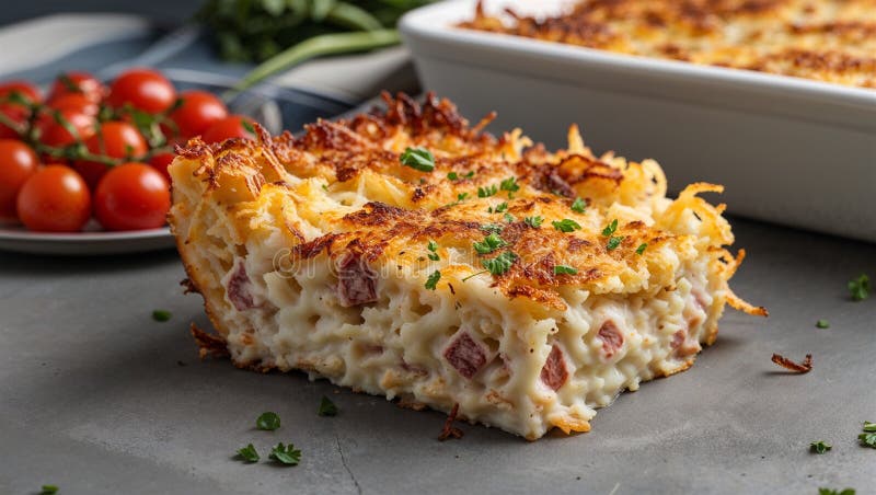 Single Wedge of Hash Brown Casserole with Browned Topping and Moist ...