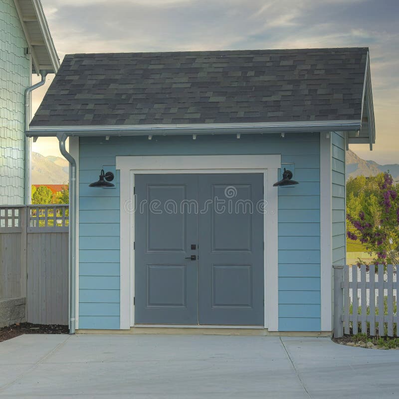 Square Whispy White Clouds Light Blue Storage Shed Outside a House at ...
