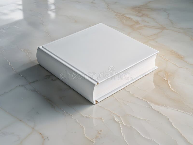 Square White Book Mockup on Marble Surface Stock Photo - Image of ...