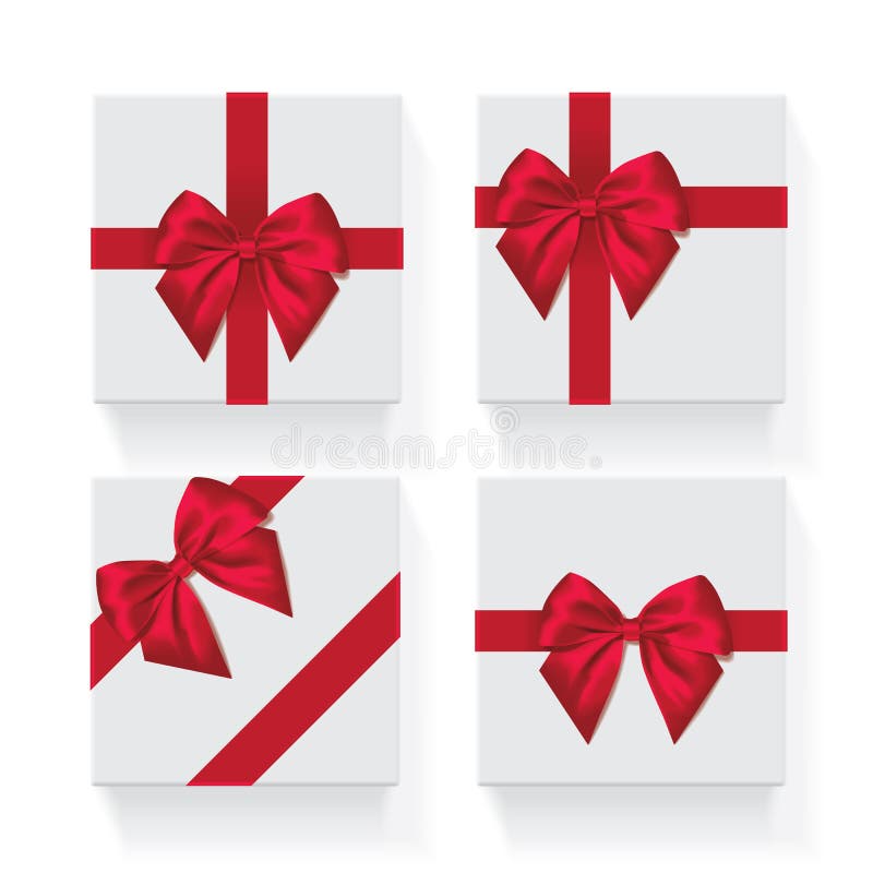 Square White Box with a Red Bow Vector Stock Vector - Illustration of ...