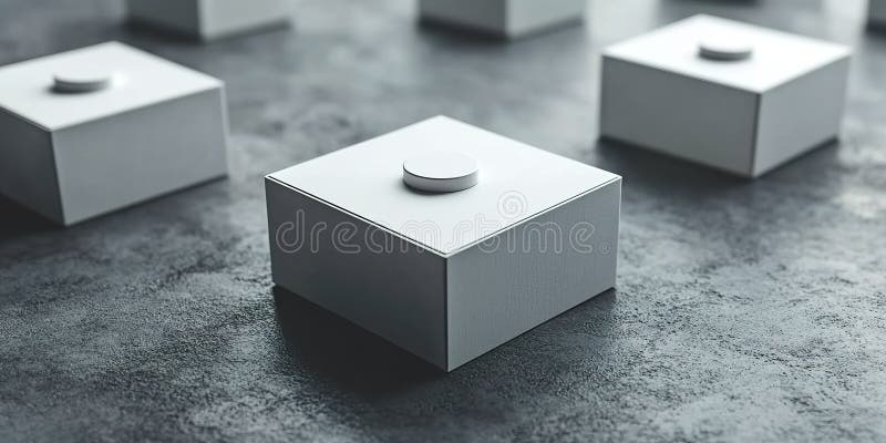 Square White Boxes Arranged on a Textured Gray Surface in a Modern ...