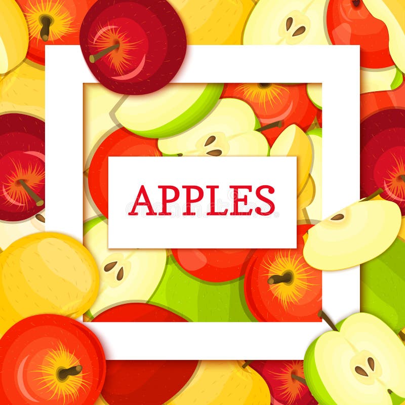White Apple Sticker on Ripe Apple Plum Background. Vector Card ...