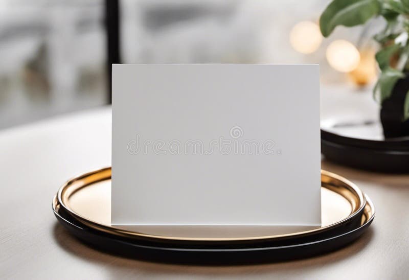 Square White Greeting Card Sits Atop a Plate at a Restaurant Table, AI ...