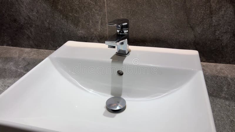 Square White Sink with Marble Grey Wall Rectangular Wash Basin Stock ...