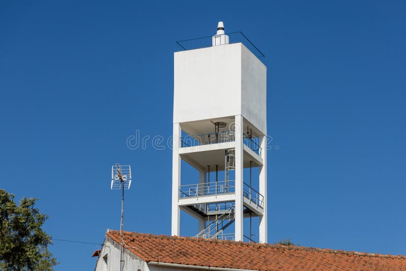 Square White Water Tower in Portugal Stock Image - Image of brick ...