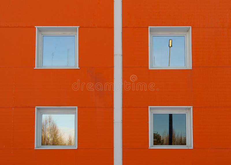 White Windows on Orange Wall Background Stock Image - Image of wood ...