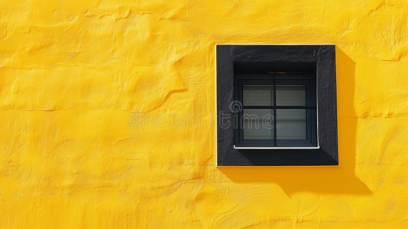 Square Window with Black Frame on a Bright Yellow Wall Stock Photo ...