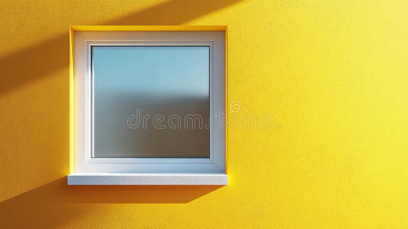 Square Window on a Vibrant Yellow Wall with Shadows. Stock Image ...
