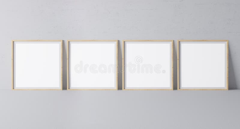 Square Wooden Empty Frames in Modern Design on Minimal Gray Background ...
