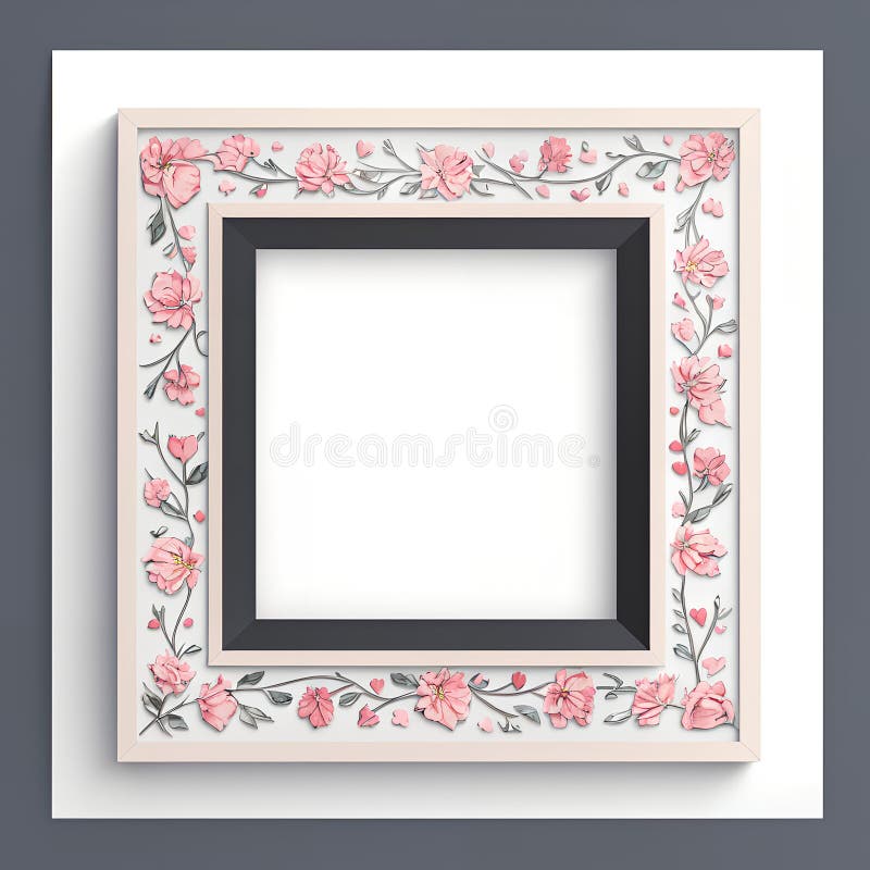 Square Wooden Romantic Poster Frame with Floral Design. AI Generated ...