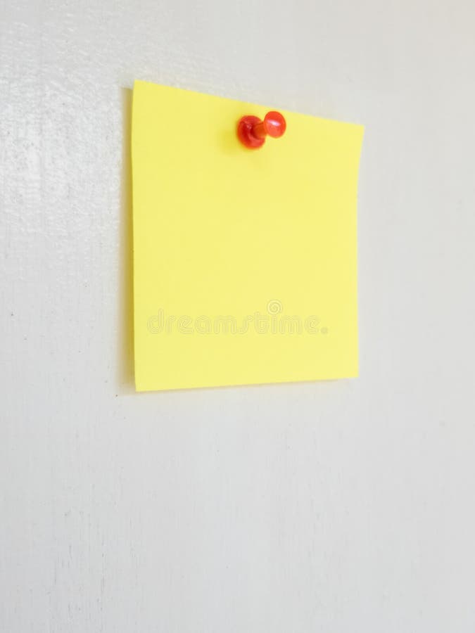 Yellow Sticky Note with Red Pushpin on a White Background Stock Photo ...