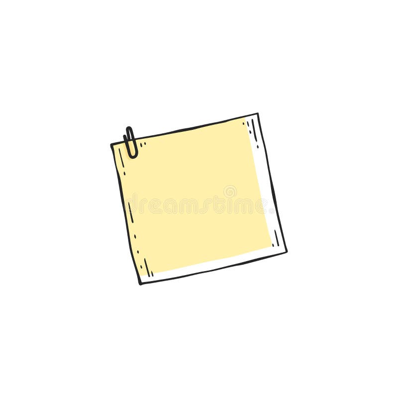Square Yellow Sticky Note with Paper Clip - Simple Doodle Drawing Stock ...