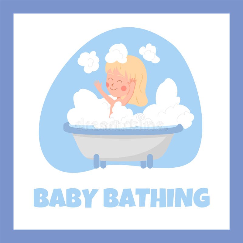Squared Banner about Baby Bathing Flat Style, Vector Illustration Stock ...