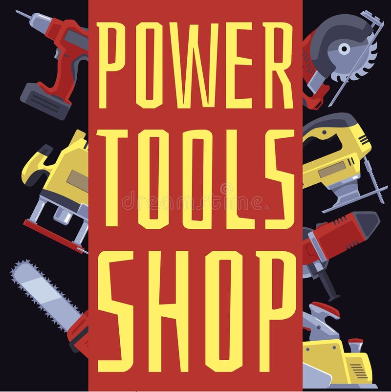 Squared Banner for Power Tools Shop Flat Style, Vector Illustration ...