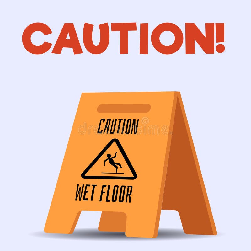 Squared Banner with Triangular Wet Floor Caution Sign Flat Style Stock ...