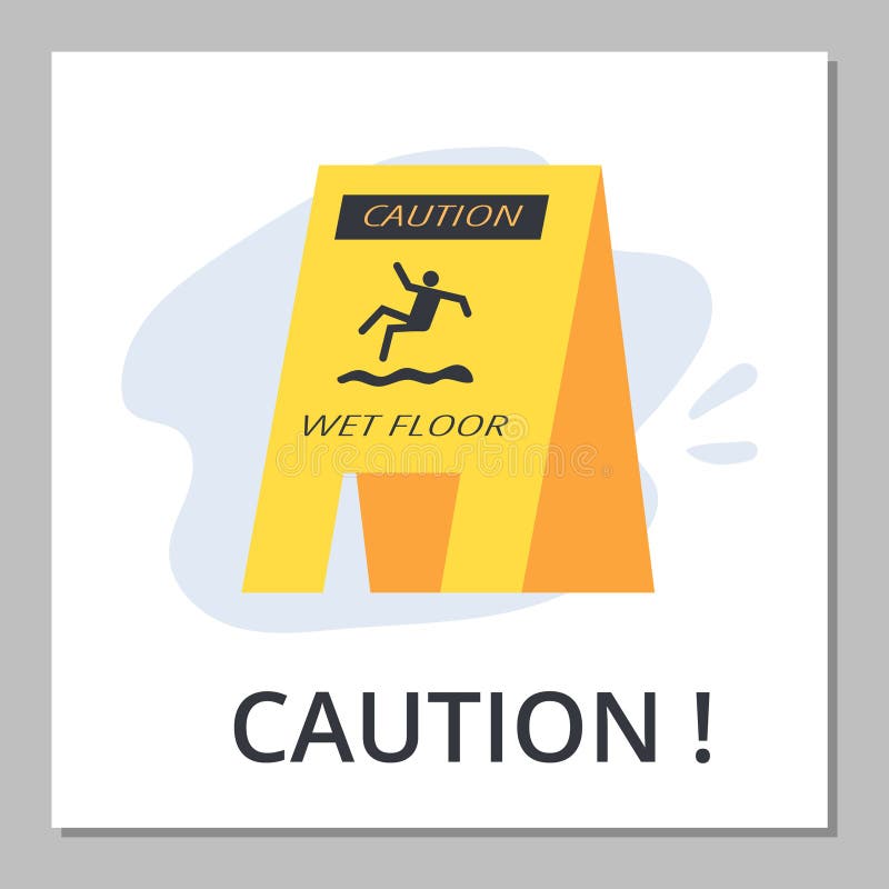 Squared Banner with Yellow Triangular Caution Sign about Wet Floor Flat ...