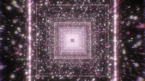 Squared Digital Tunnel, Blurred Flying Dots, Seamless Loop. Motion. Flying through 3D Glowing ...