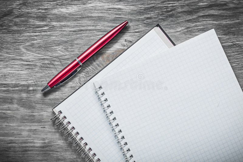 Squared Note-books Ball-point Pen on Wooden Board Office Concept Stock ...