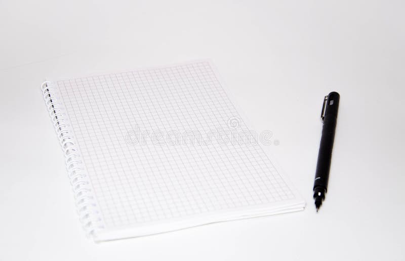 Squared Notebook with Black Pen on a White Background. Record Ideas ...