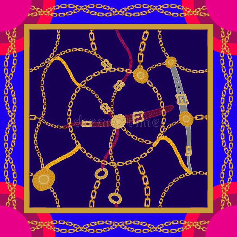 Silk scarf with chains. stock vector. Illustration of italian - 129632137