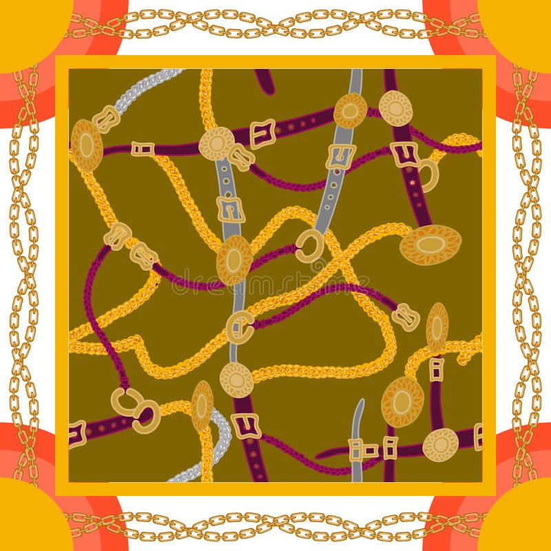 Silk scarf with chains. stock vector. Illustration of italian - 129632192