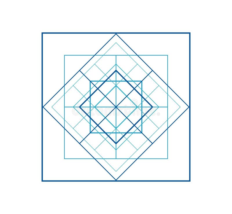 Blue Sacred Geometry Squares on White Background Stock Illustration ...