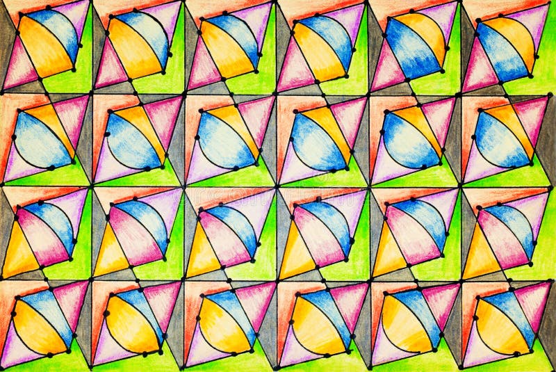 Squares.curves and Points Pattern Drawing. Stock Illustration ...