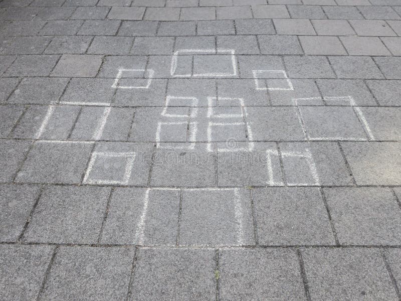 Squares Drawn on the Sidewalk with White Chalk Stock Image - Image of ...
