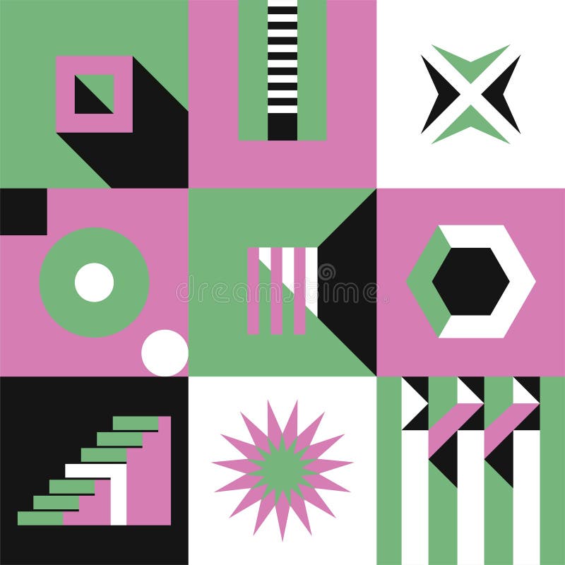 Squares with Geometric Shapes and Forms Vector Stock Illustration ...