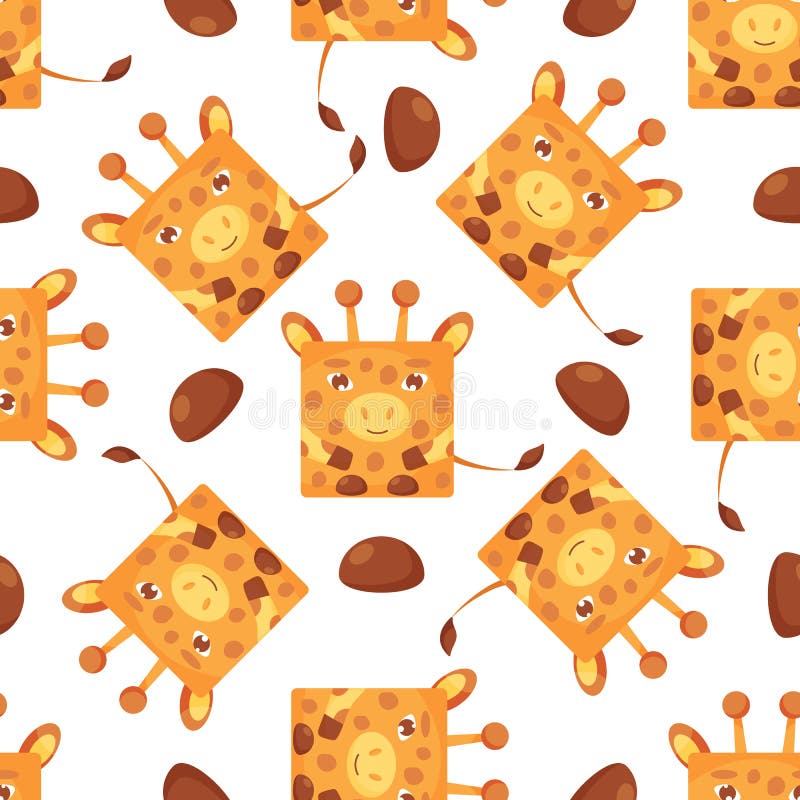 Squares Giraffe Seamless Pattern. Vector Background with the Faces of ...