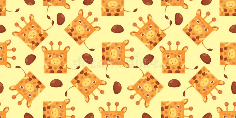 Squares Giraffe Seamless Pattern. Vector Background with the Faces of ...