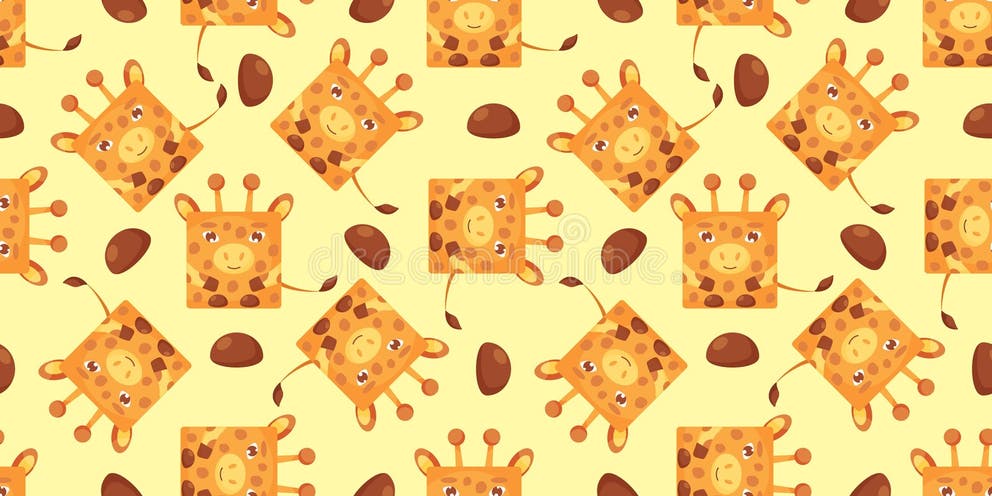 Squares Giraffe Seamless Pattern. Vector Background with the Faces of ...