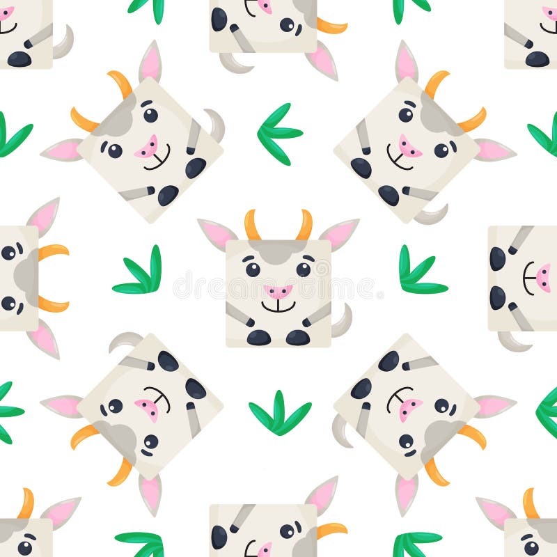 Squares Goat Seamless Pattern. Vector Background with the Faces of Goat ...