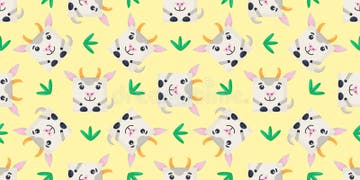 Squares Goat Seamless Pattern. Vector Background with the Faces of Goat ...