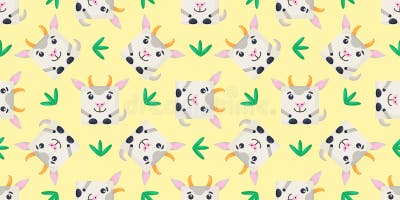 Squares Goat Seamless Pattern. Vector Background with the Faces of Goat ...
