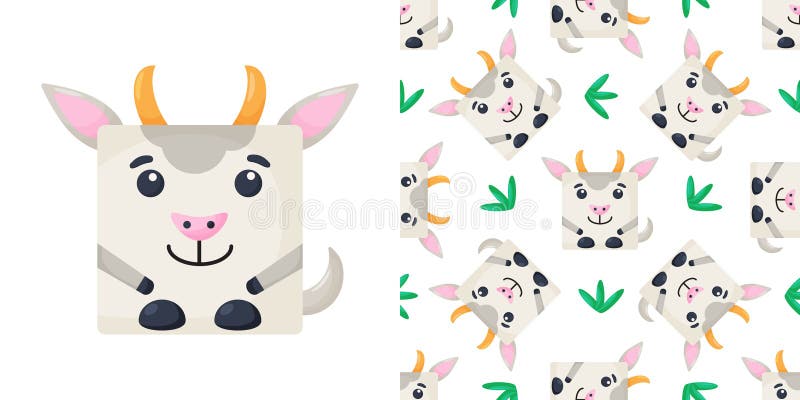 Squares Goat Seamless Pattern. Vector Background with the Faces of Goat ...
