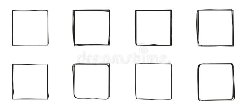 Squares Line, Grunge Vector Set in Sketch Style. Frames Outline in Hand ...
